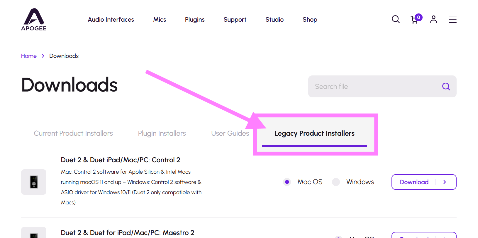How do I find the Apogee Control, Control 2, or Maestro 2 software on ...