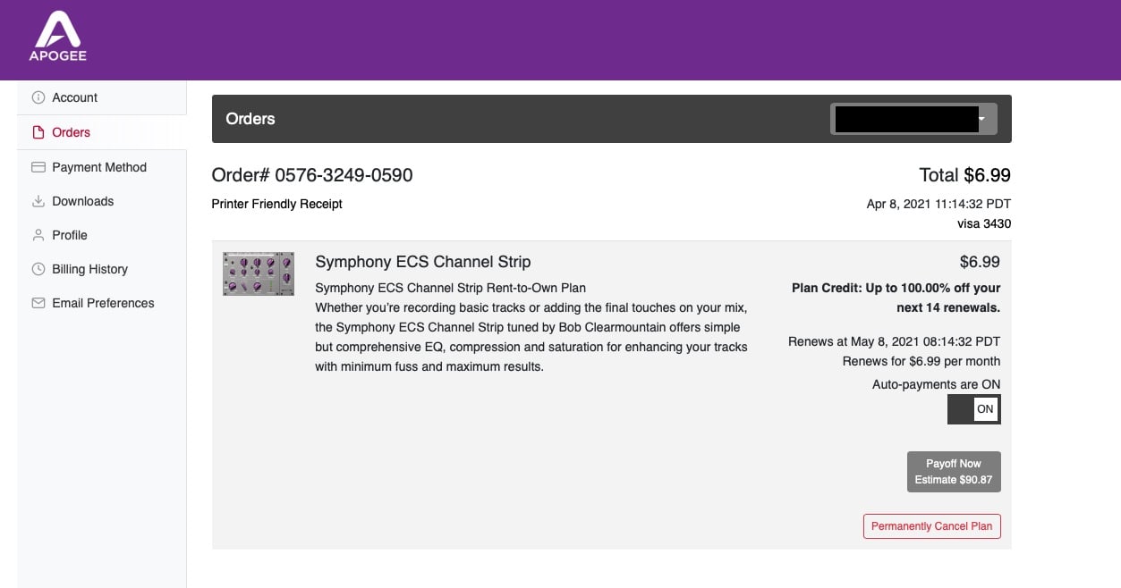 How do I Pay Off or Cancel my Rent to Own Subscription for a plugin?