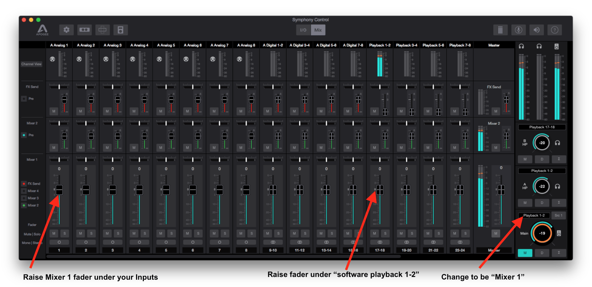 Direct monitoring with Symphony MK II Thunderbolt in Symphony Control