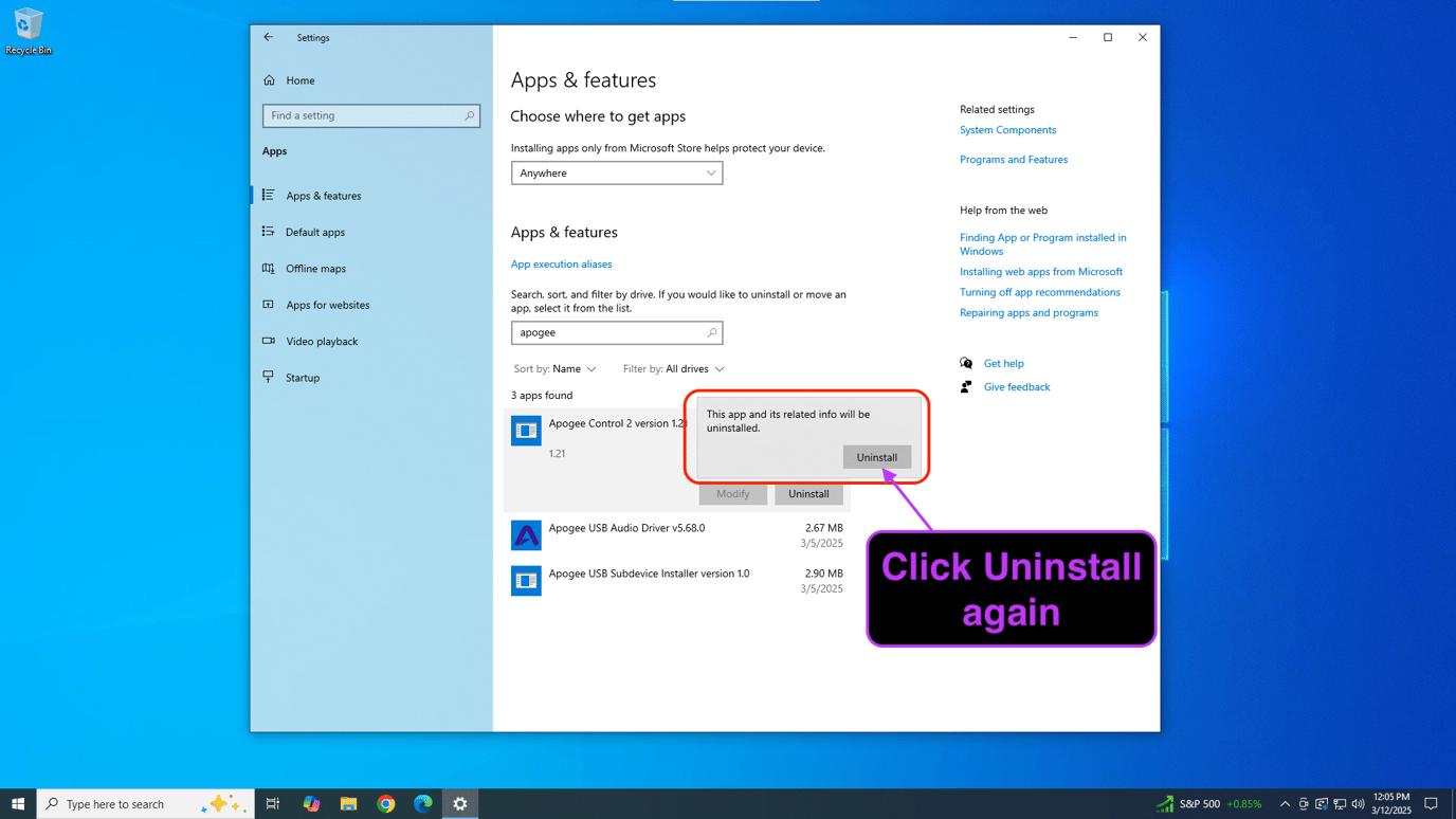 How to uninstall Apogee drivers from Windows 10